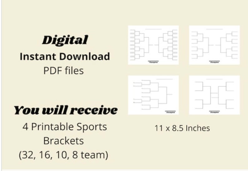 Cornhole Bracket, Sports Bracket, 4 Printable Sports Brackets, 32, 16 ...