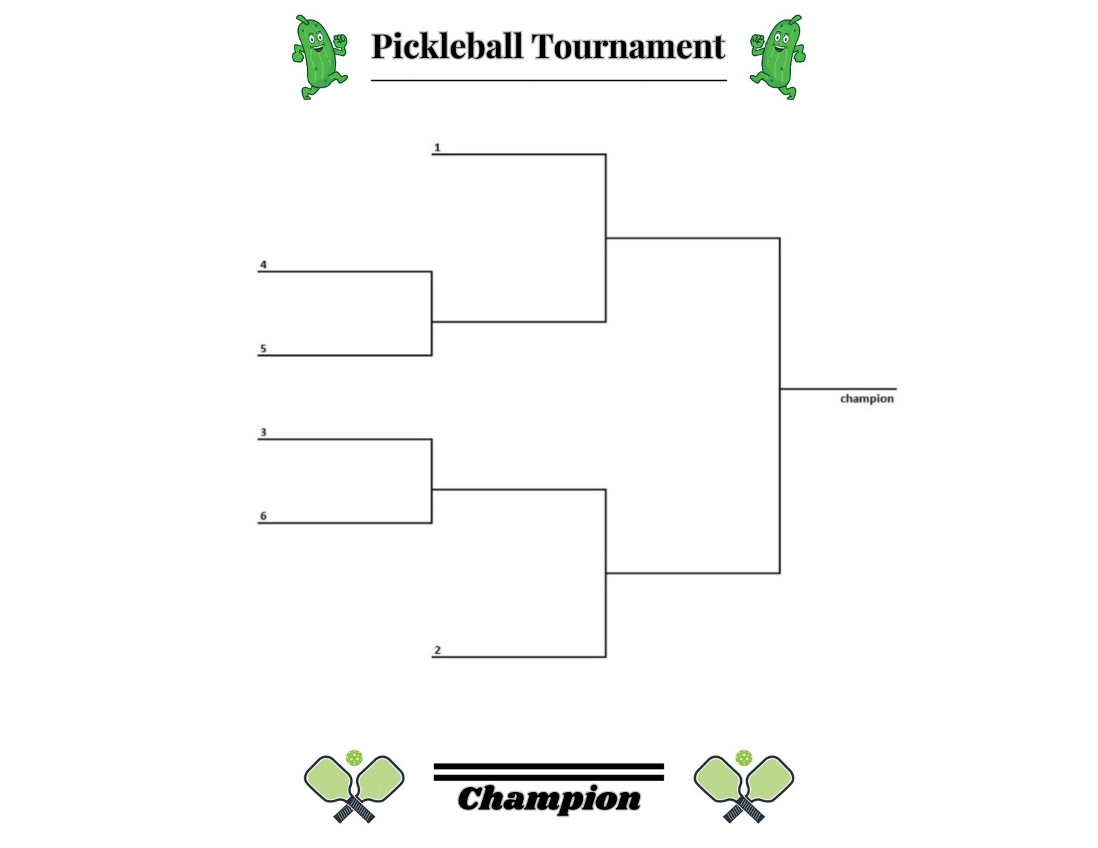 6 Team Pickleball Tournament Bracket, Printable Sports Bracket (PDF) - Etsy