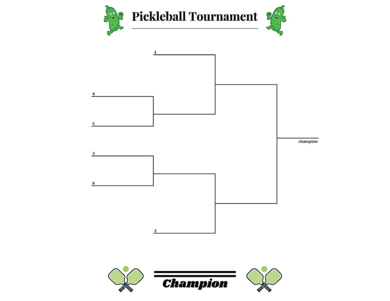 6 Team Pickleball Tournament Bracket, Printable Sports Bracket (PDF) - Etsy