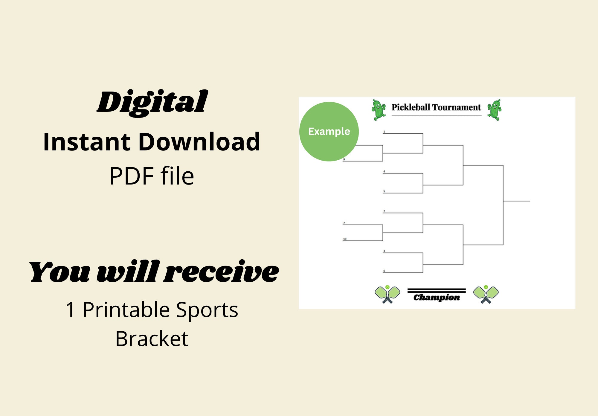 10 Team Pickleball Tournament Bracket, Printable Sports Bracket (PDF ...