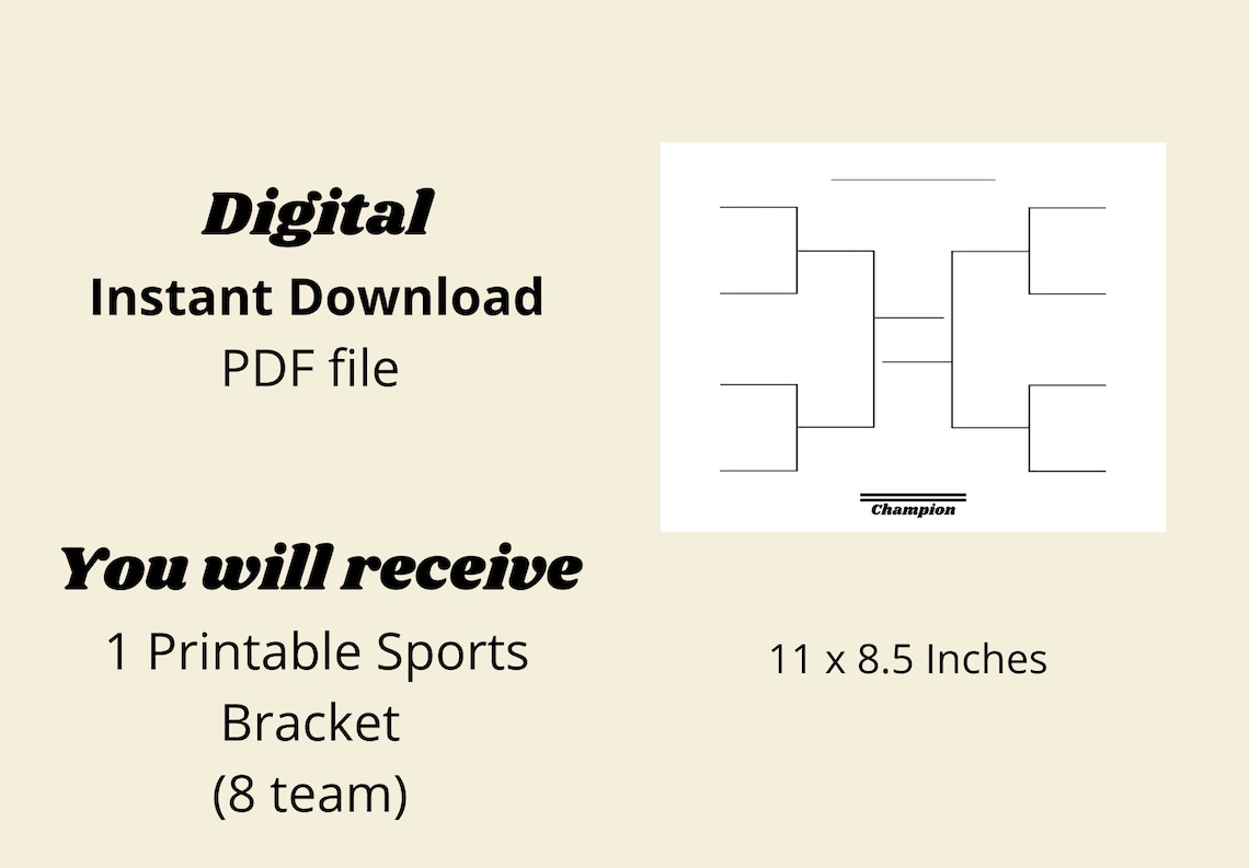8 Team Tournament Bracket, Sports Bracket, Printable Sports Brackets ...