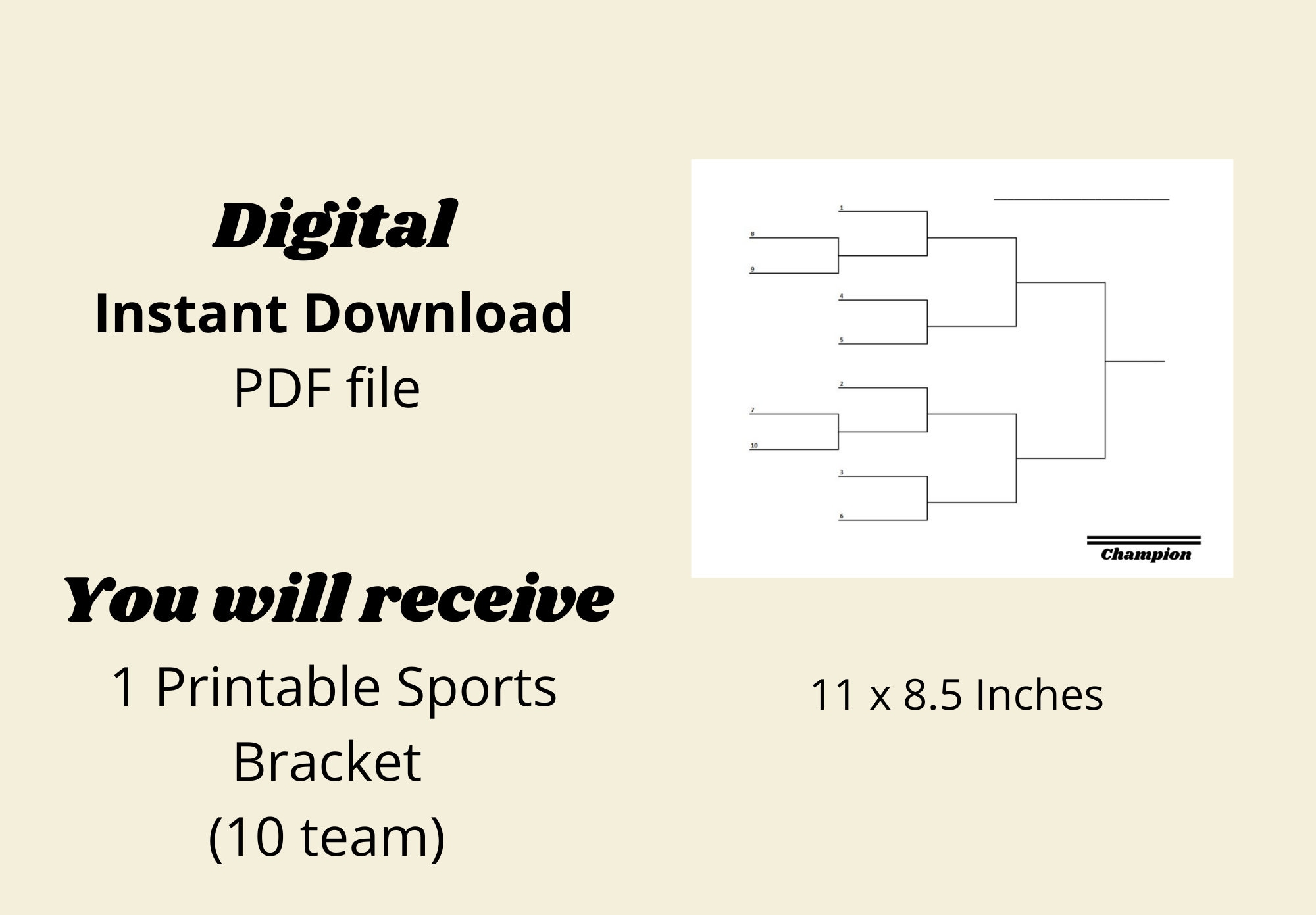 10 Team Tournament Bracket, Sports Bracket, Printable Sports Brackets ...