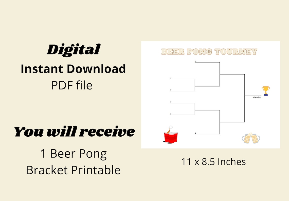 6 Team Beer Pong Tournament Bracket, Instant Download, Printable ...