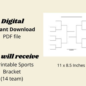 14 Team Tournament Bracket, Printable Sports Pool (PDF) - Etsy