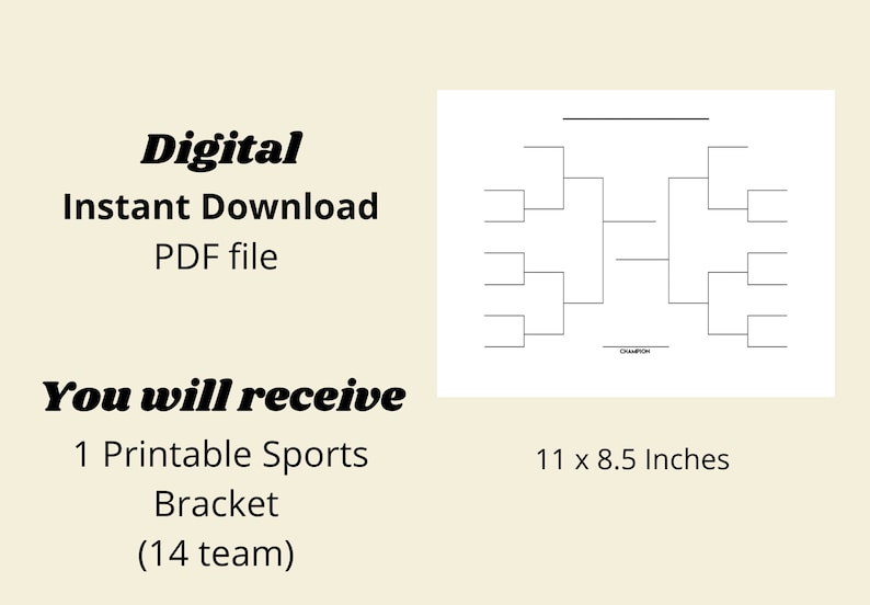 14 Team Tournament Bracket, Printable Sports Pool (PDF) - Etsy