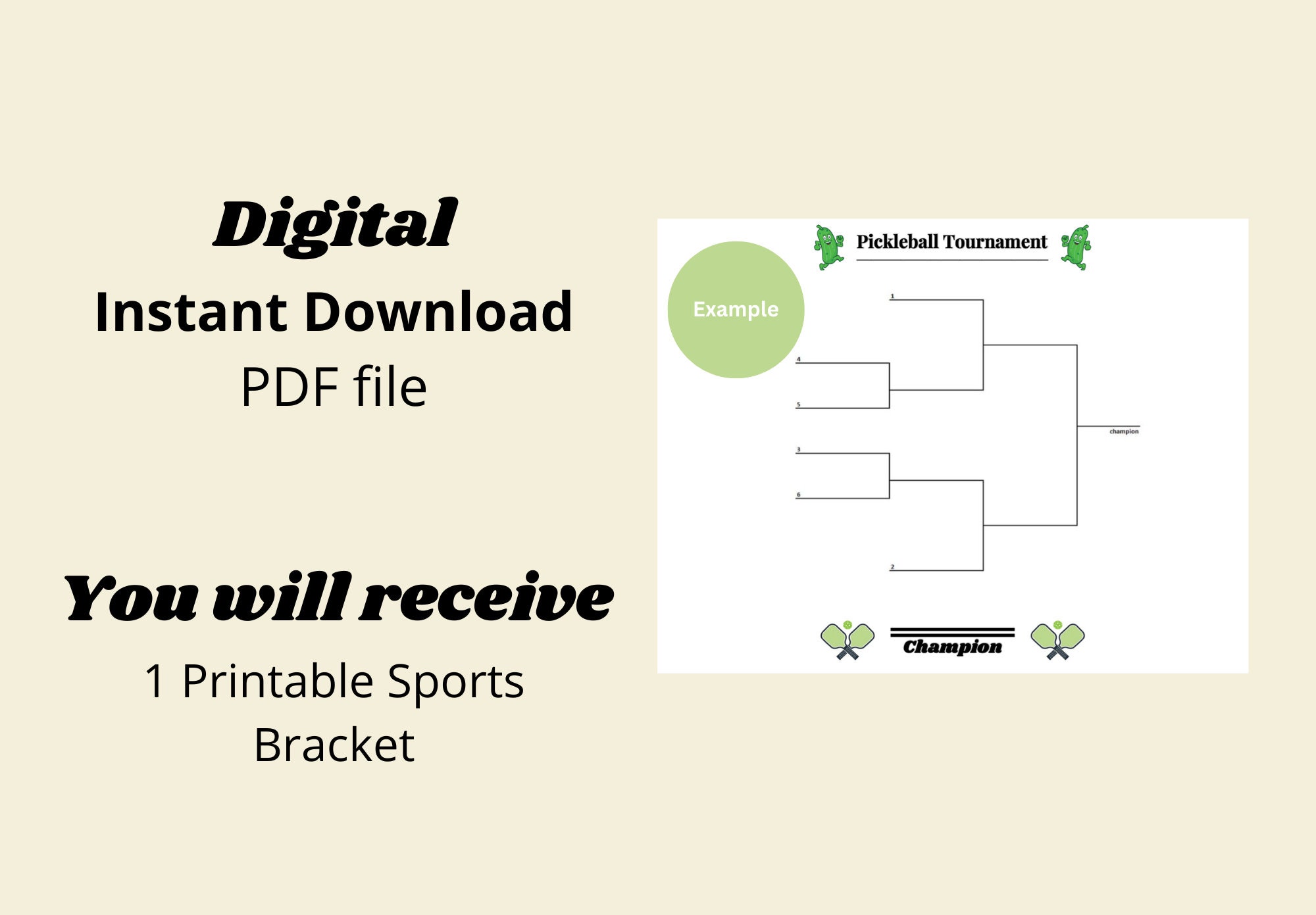6 Team Pickleball Tournament Bracket, Printable Sports Bracket (PDF) - Etsy