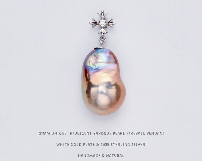 21mm Unique Iridescent Fireball Baroque Pearl Cross Pendant • Natural ...