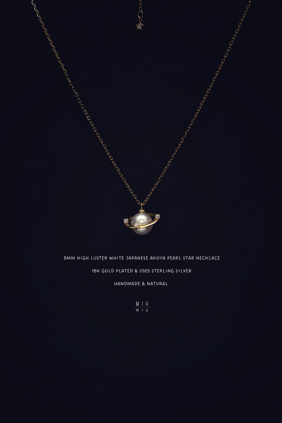 7MM White Japanese Akoya Pearl Star Necklace • Minimalist Single ...