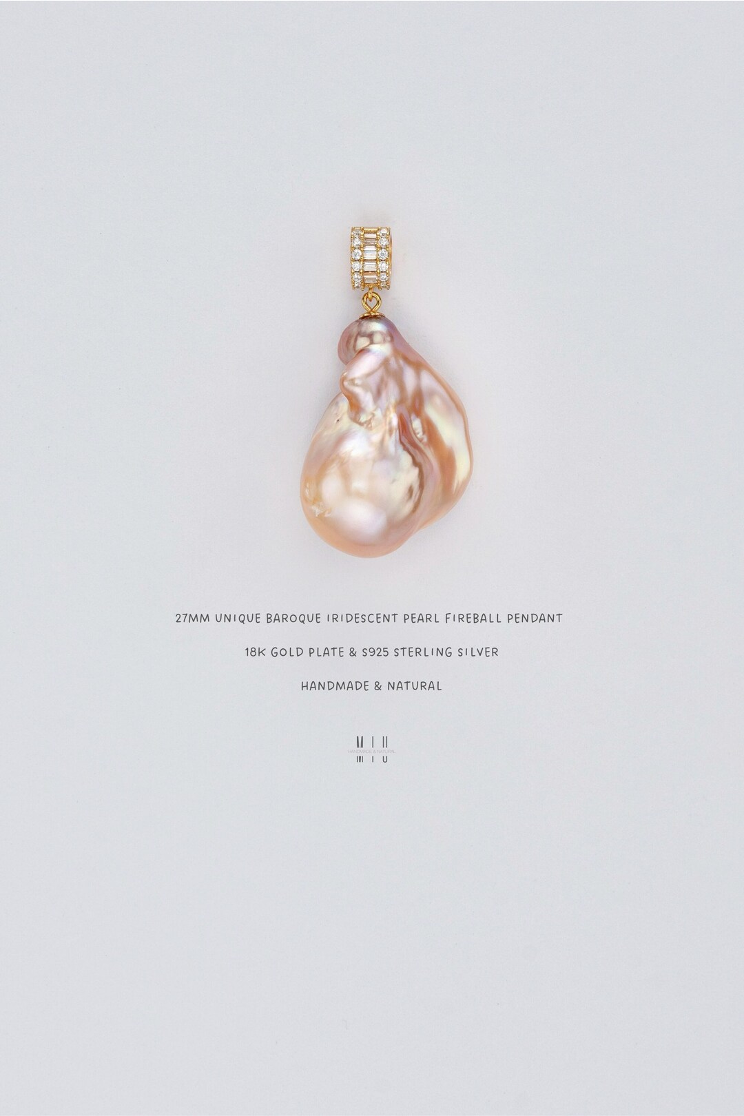 27MM Large Baroque Gold Fireball Pearl Pendant Natural Irregular Pearl ...