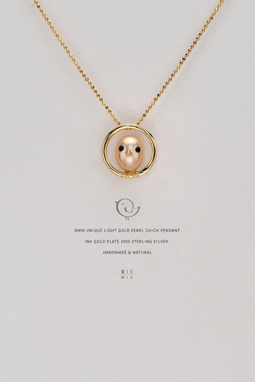 8MM High Luster Gold Pearl Chick Pendant Natural Freshwater Pearl ...