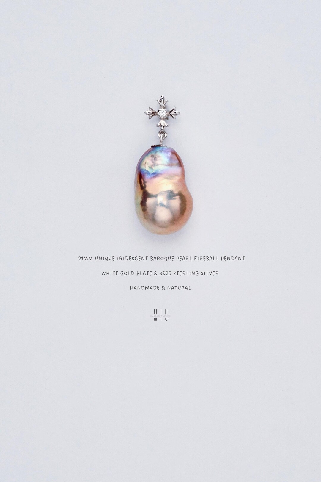 21mm Unique Iridescent Fireball Baroque Pearl Cross Pendant • Natural ...