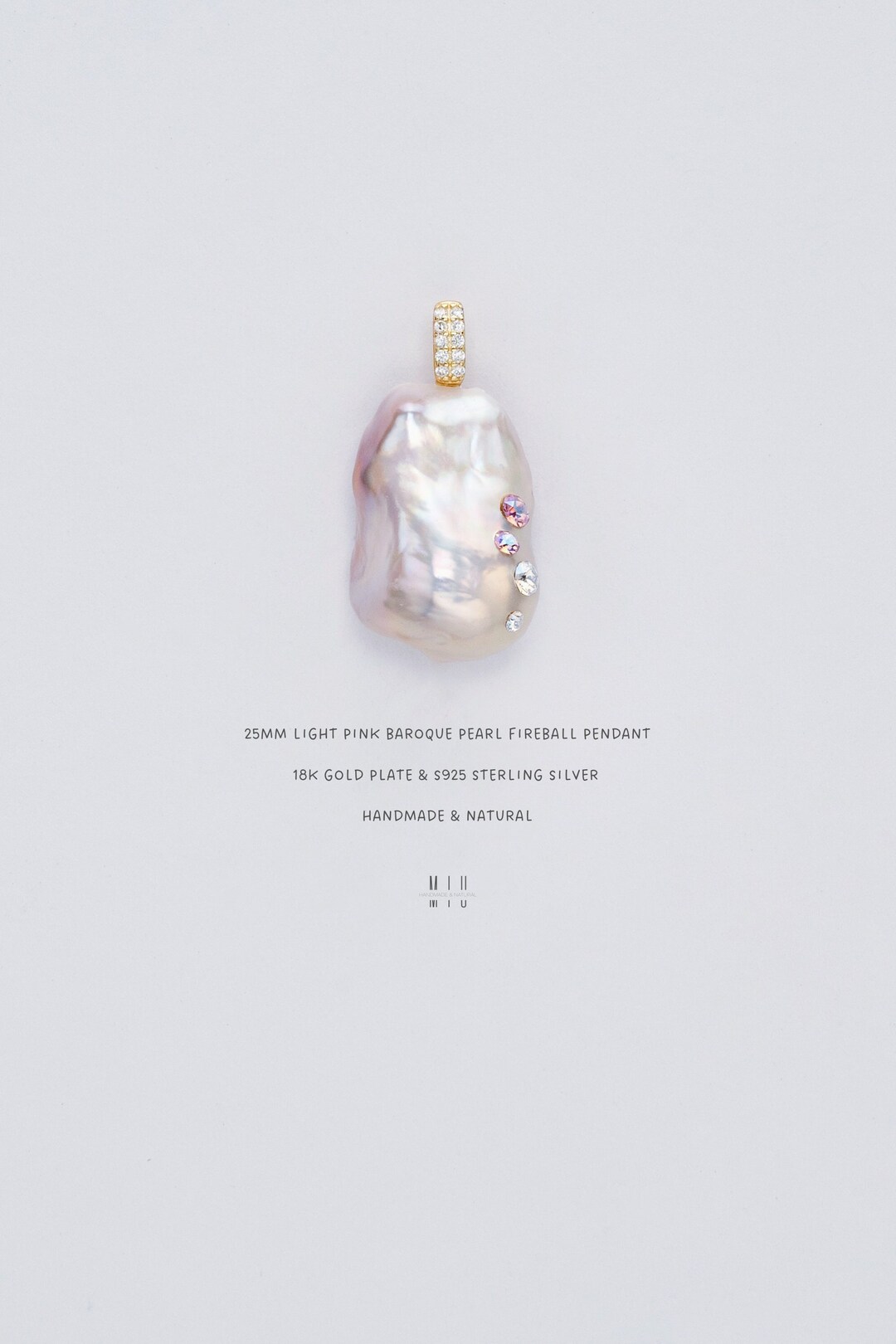 25MM Baroque Light Pink Pearl Fireball Pendant Natural Irregular Pearl ...