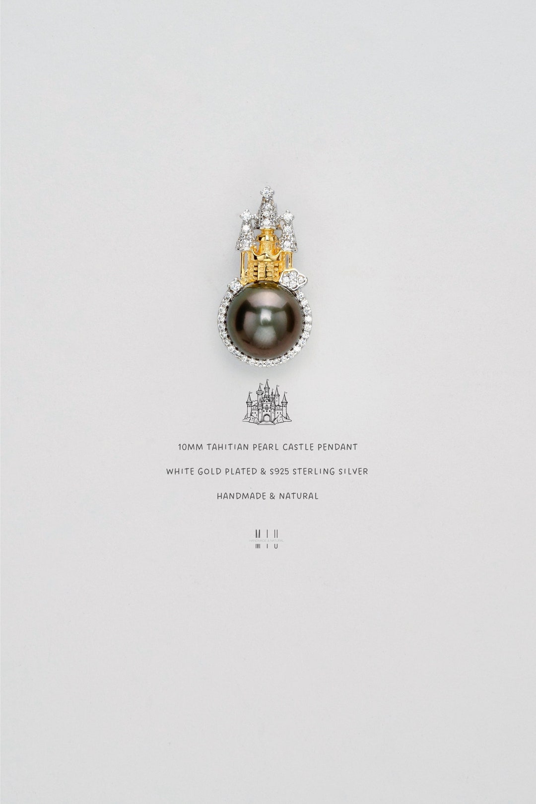 10MM Tahitian Pearl Castle Pendant: 18K Gold Plated S925 Sterling ...