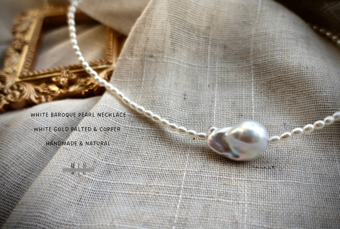 Unique Baroque Pearl Charm Necklace White Iridescence Fireball ...