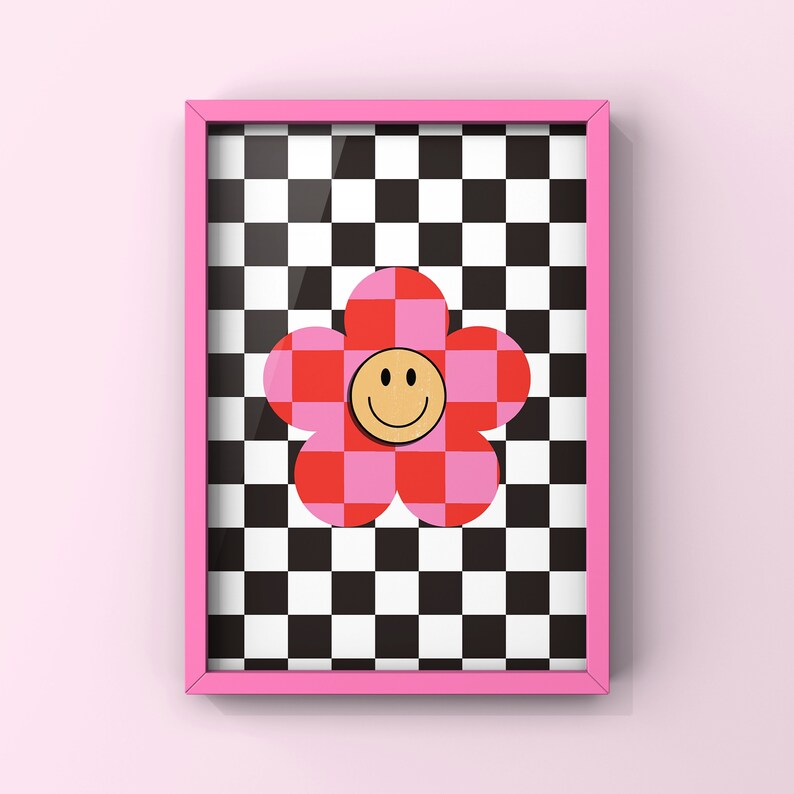 Checkered Smiley, Retro Wall Print, Wall Print, Wall Art , Typography ...
