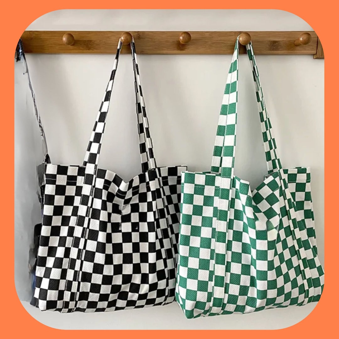 Black and White Checkered Tote Bag Green and White Checkered - Etsy