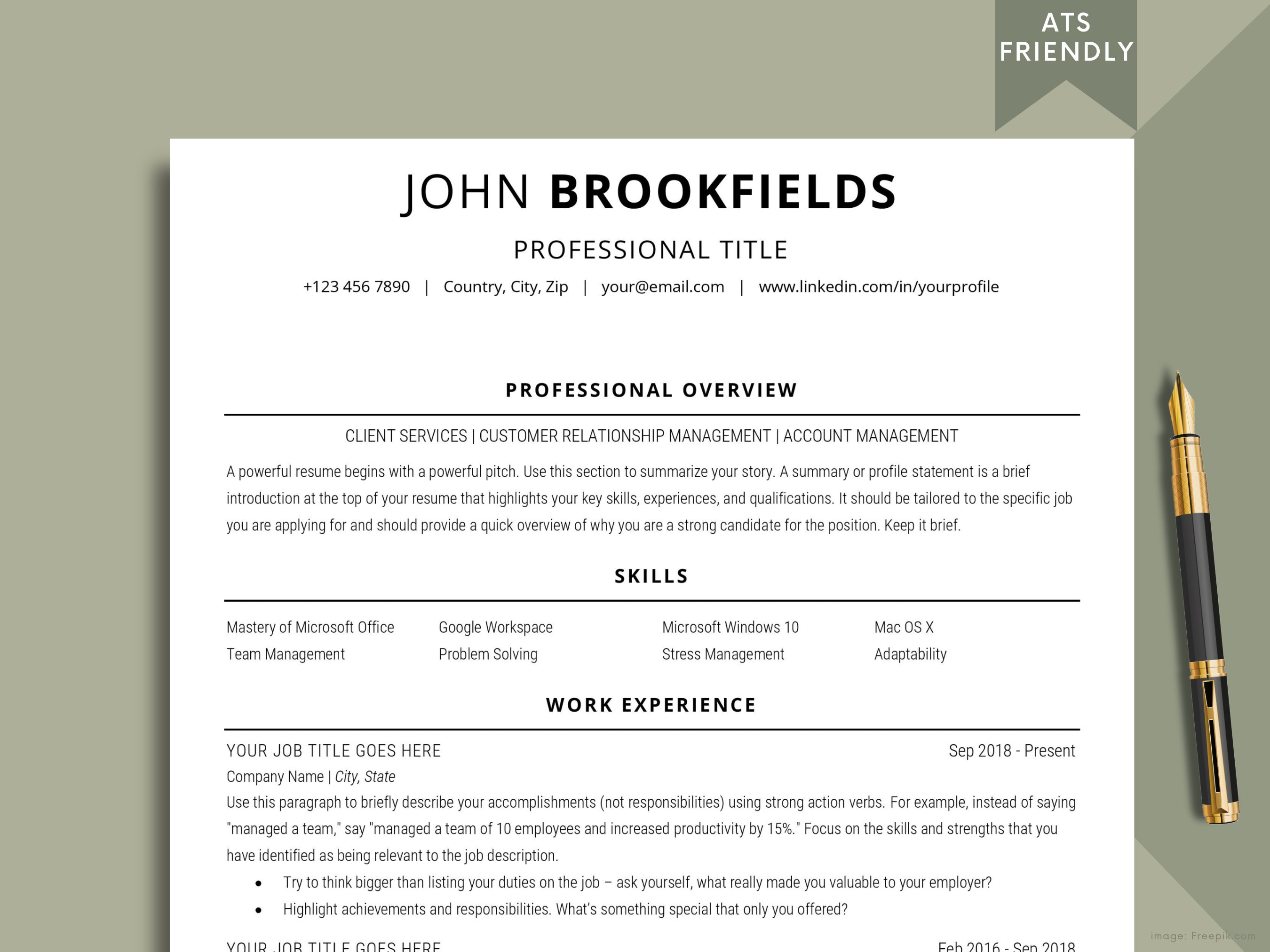 Minimalist Monochrome Resume Template Easy to Edit MS Word & Google ...