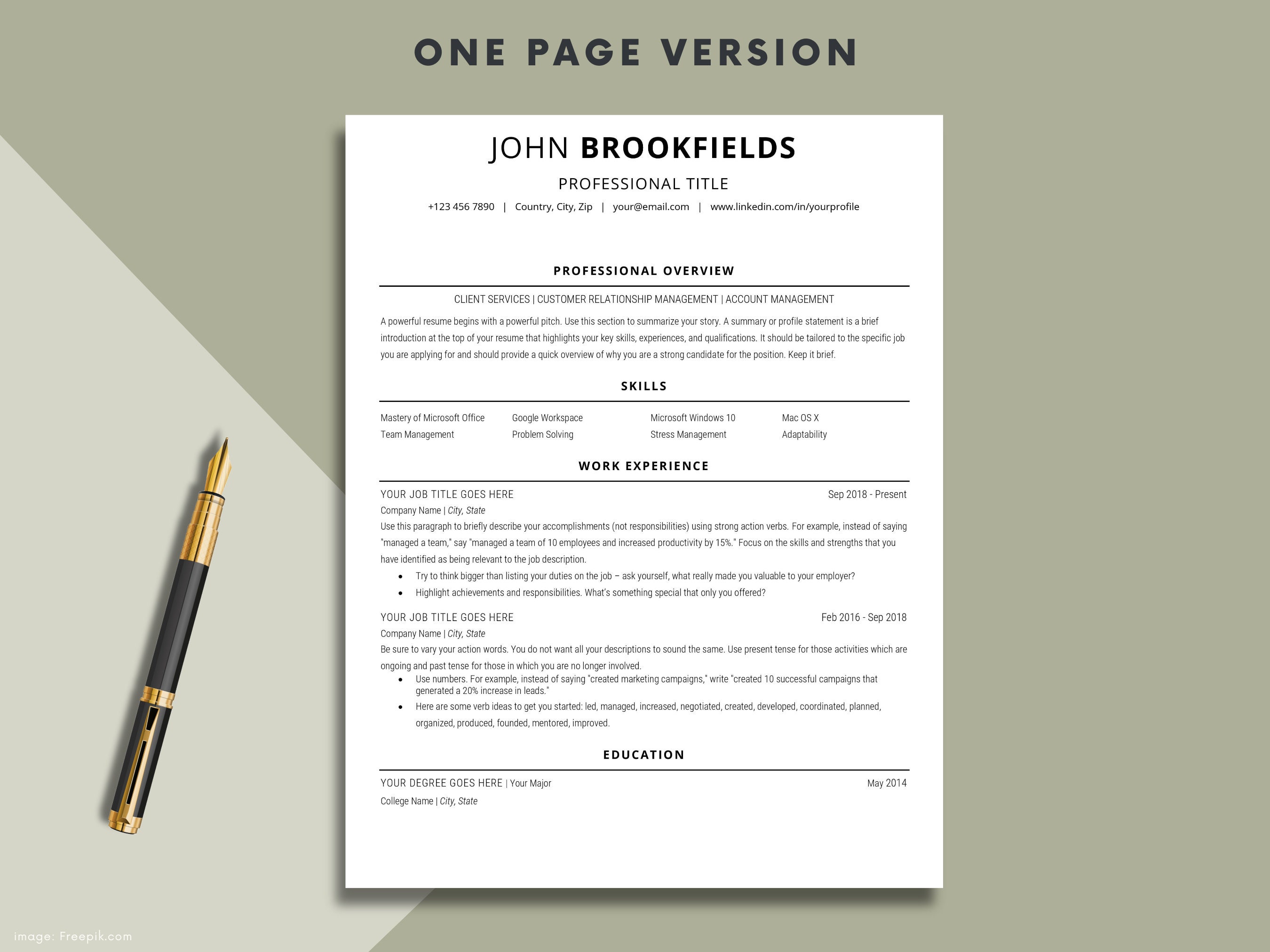 Minimalist Monochrome Resume Template Easy to Edit MS Word & Google ...