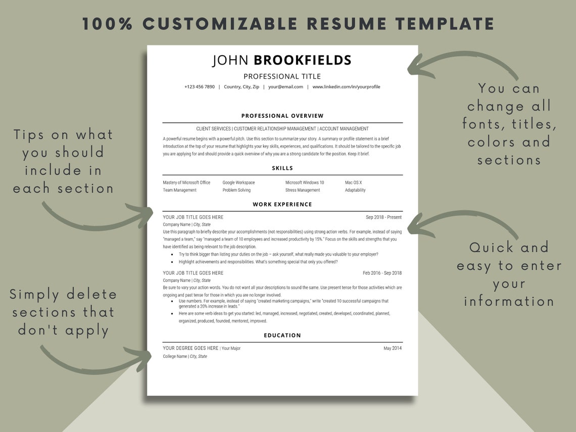 Minimalist Monochrome Resume Template Easy to Edit MS Word & Google ...