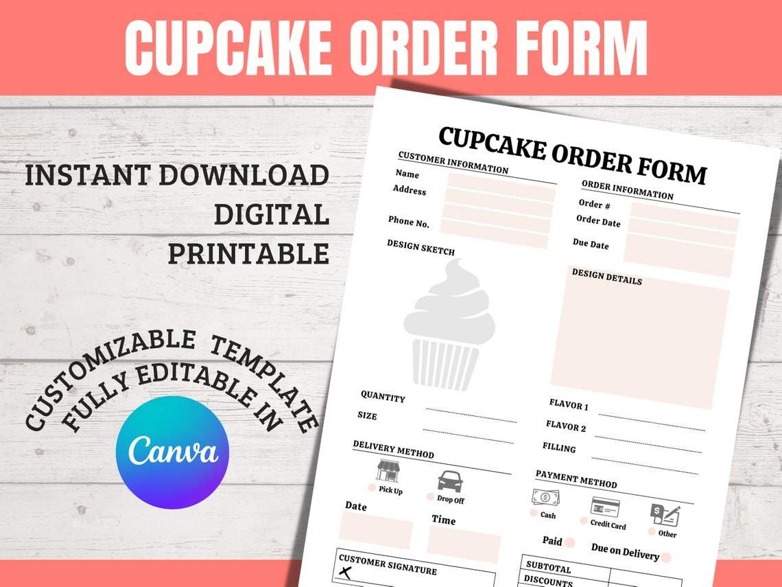 Cupcake Order Form Bundle, Custom Cake Order Form Template Editable ...