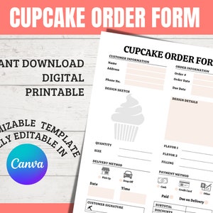Cupcake Order Form Bundle, Custom Cake Order Form Template Editable ...