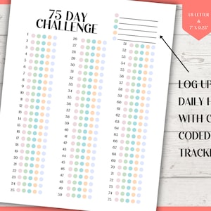 75 Hard Challenge Tracker, Color-coded Daily Challenge Printable PDF ...
