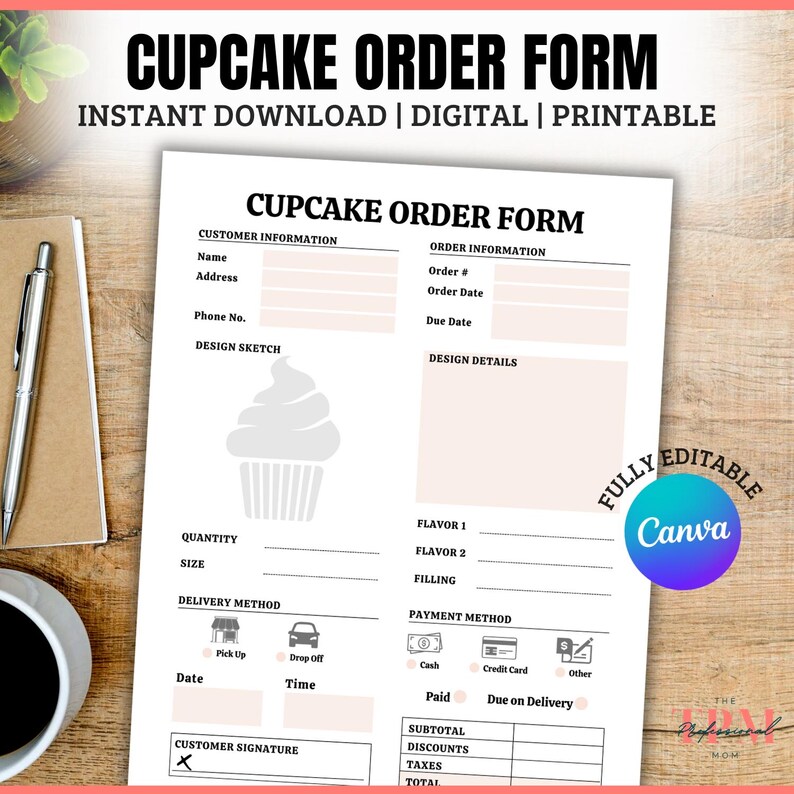 Cupcake Order Form Bundle, Custom Cake Order Form Template Editable ...