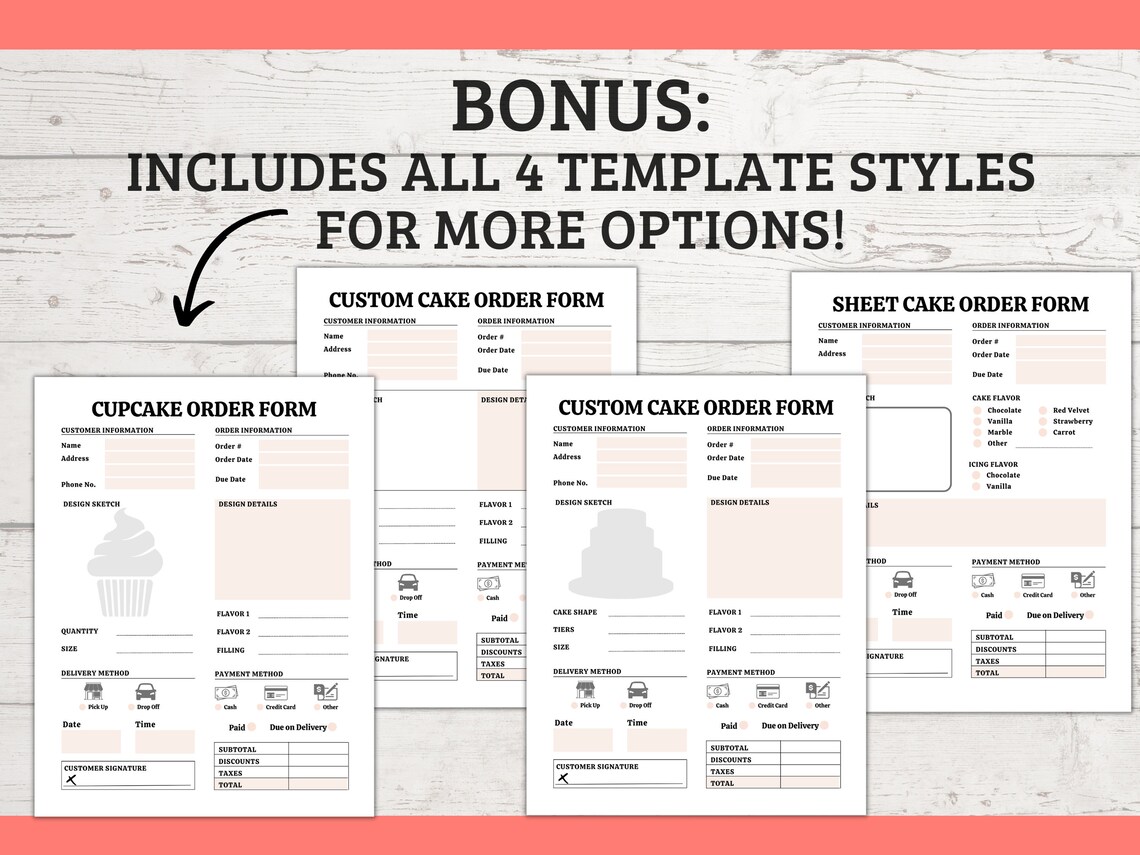 Wedding Cake Order Form Bundle, Custom Cake Order Form Template ...