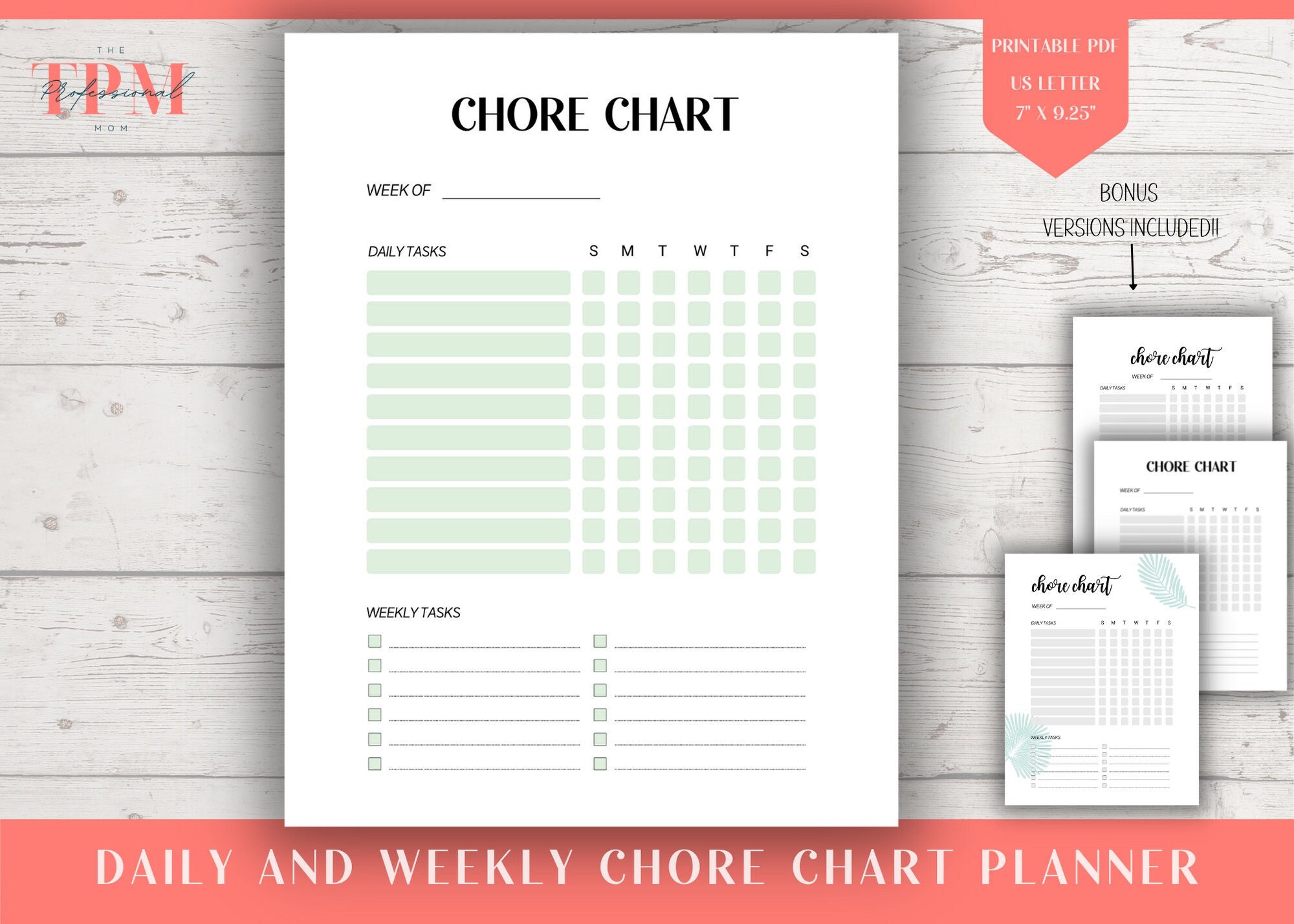 Adult Chore Chart Printable PDF, Daily Weekly Chores for Teens or Kids ...