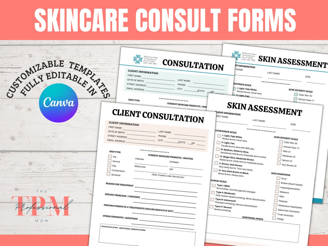 Esthetician Editable Consult and Skin Assessment Forms, Digital ...