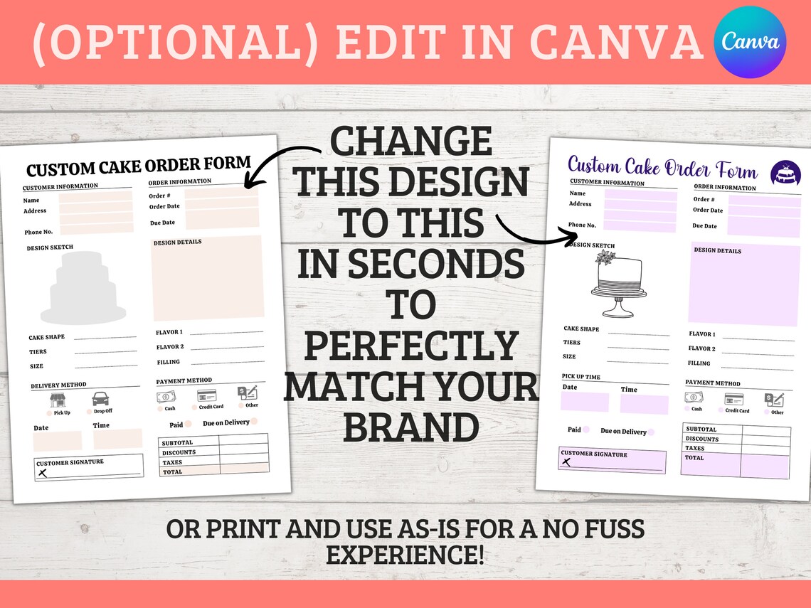 Bakery Order Form Bundle With Editable Order Form Templates Including ...