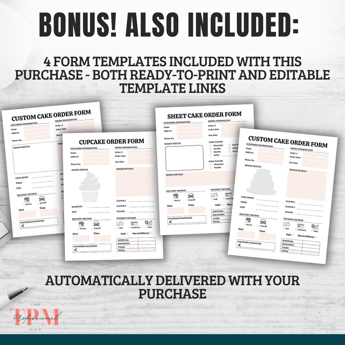 Wedding Cake Order Form Bundle, Custom Cake Order Form Template ...