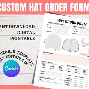 Custom Hat Order Form Editable Template, Hat Order Forms for Vinyl ...