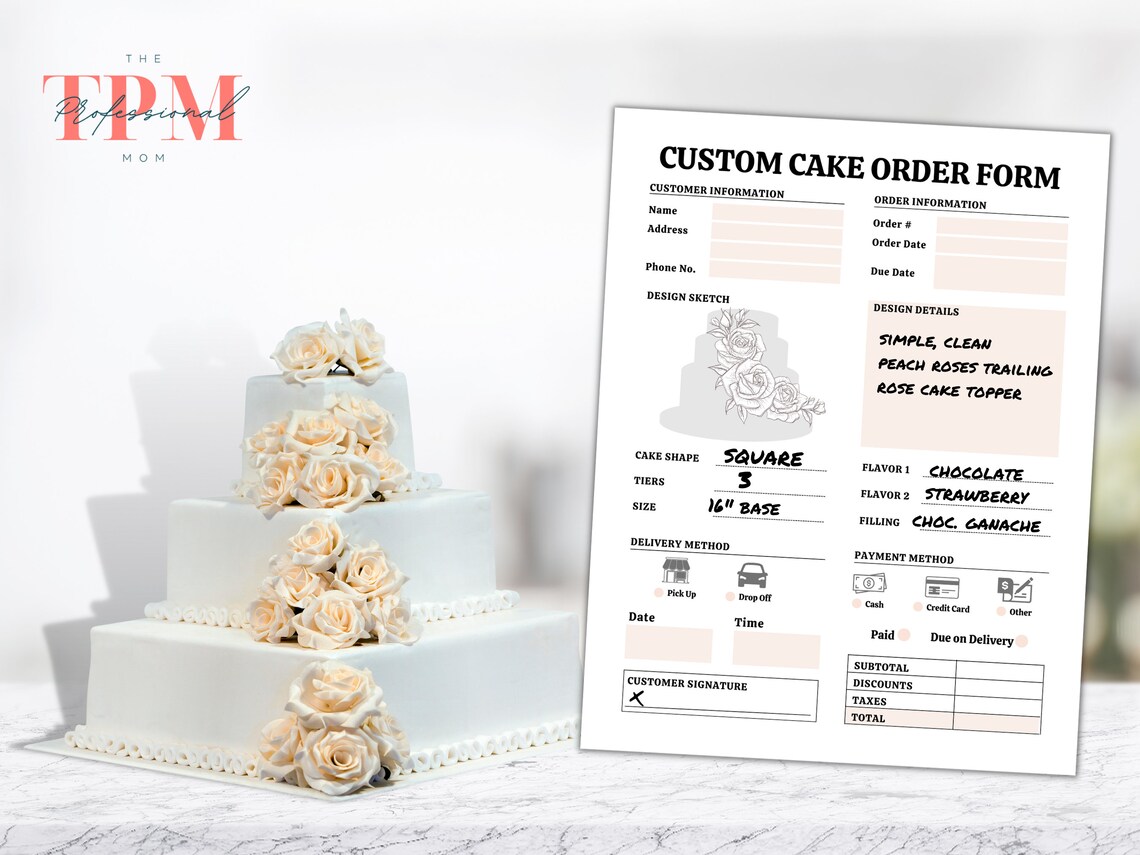Wedding Cake Order Form Bundle, Custom Cake Order Form Template ...