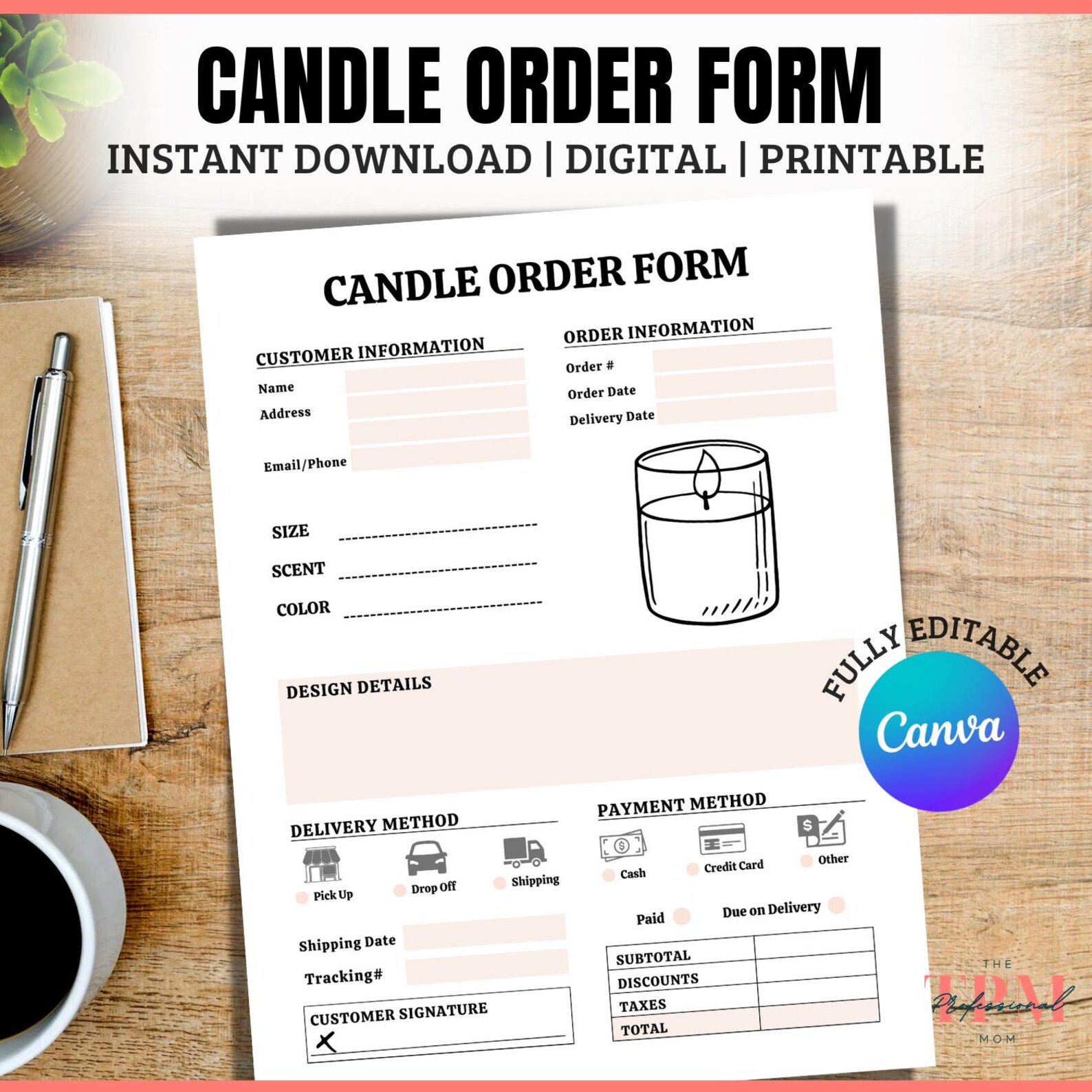 Candle Order Form Editable Template, Hand Poured Custom Candle Seller ...