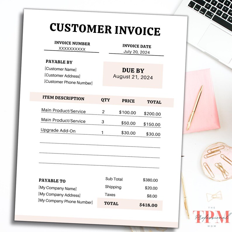 Editable Invoice Form, Order Invoice Template for Small Business ...