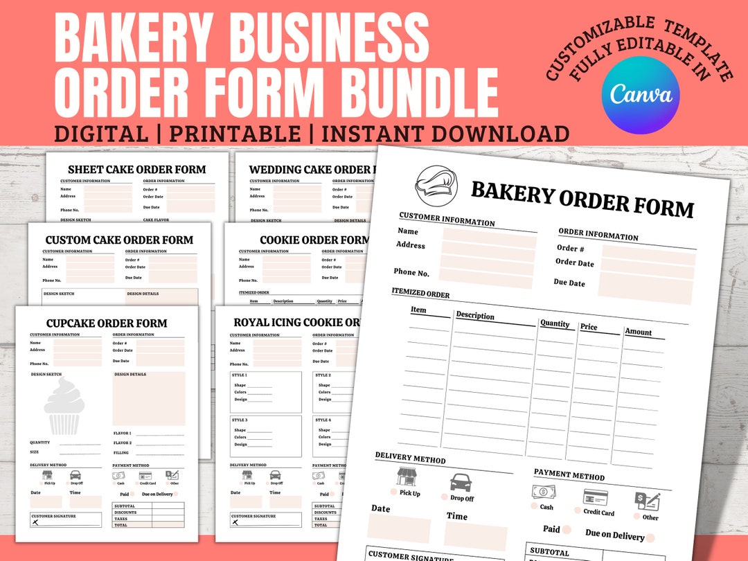 Bakery Order Form Bundle With Editable Order Form Templates Including ...