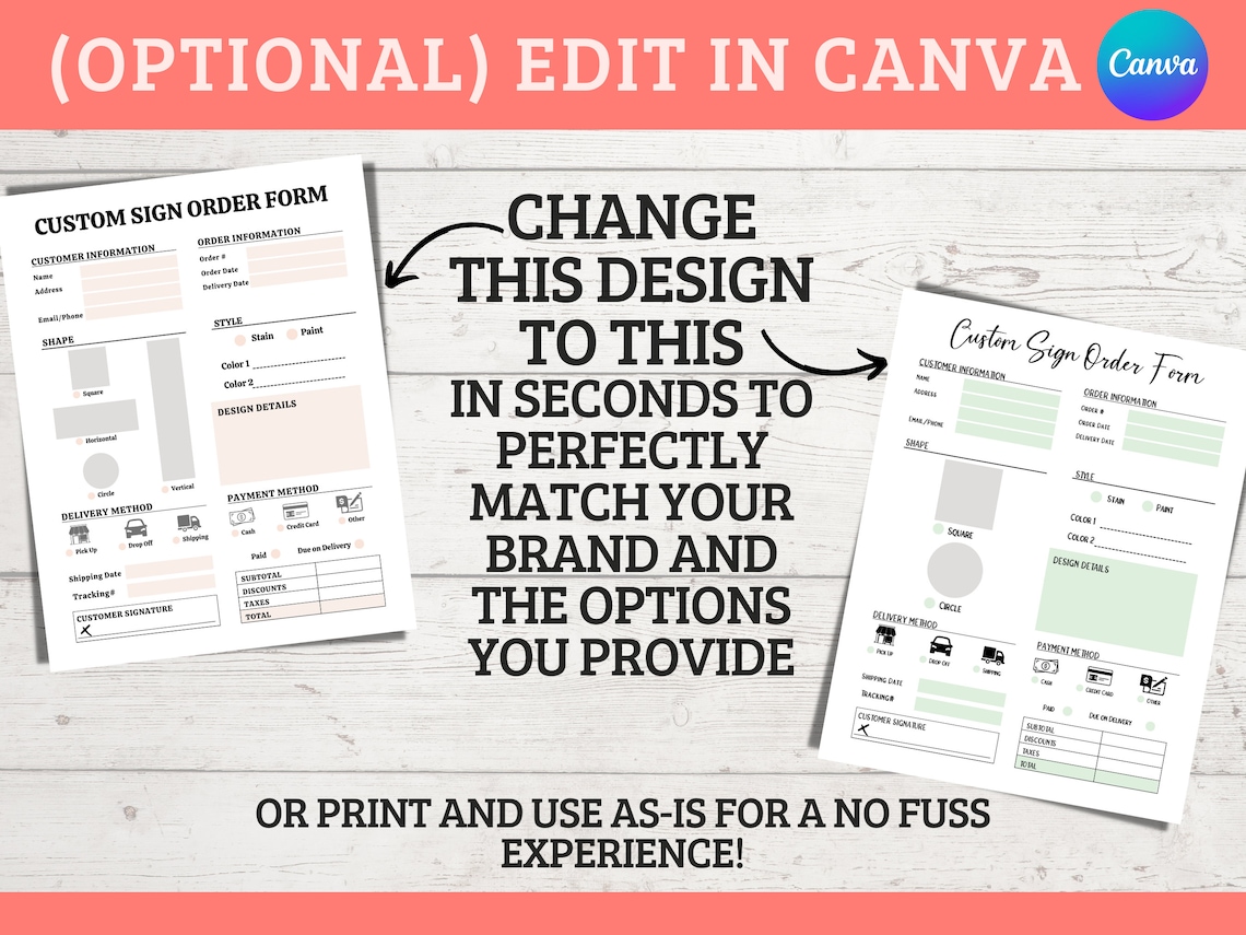 Custom Sign Order Form Editable Template, Canvas and Wood Sign Order ...