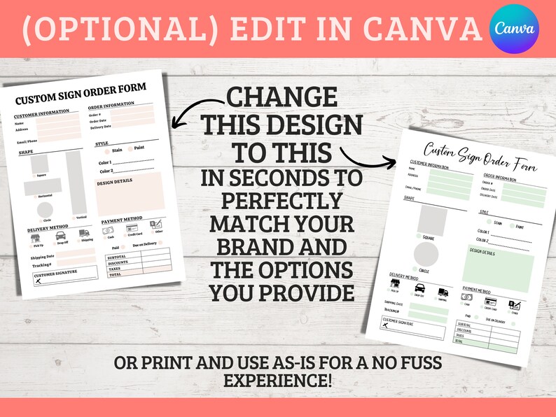 Custom Sign Order Form Editable Template, Canvas and Wood Sign Order ...