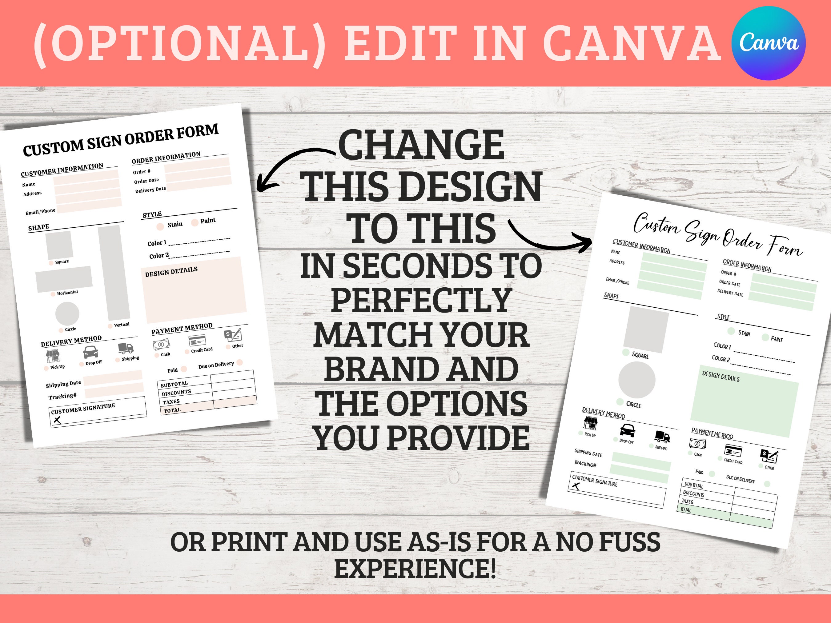 Custom Sign Order Form Editable Template, Canvas and Wood Sign Order ...