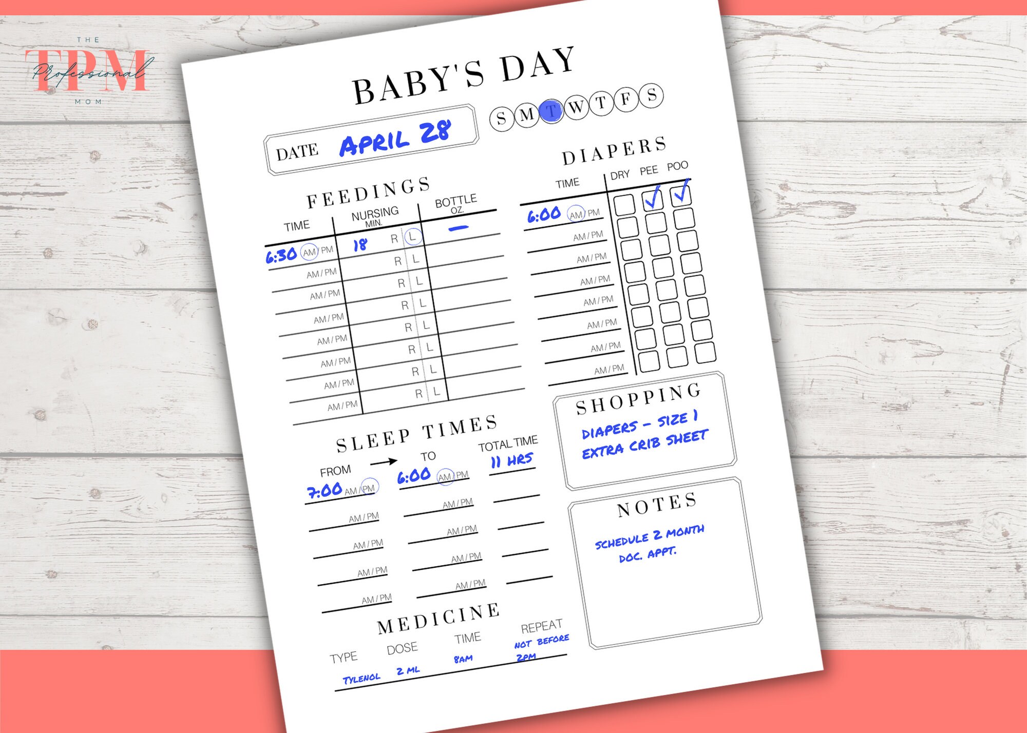 Baby Log Printable, Newborn Feeding and Diaper Tracker, Sleep Schedule ...