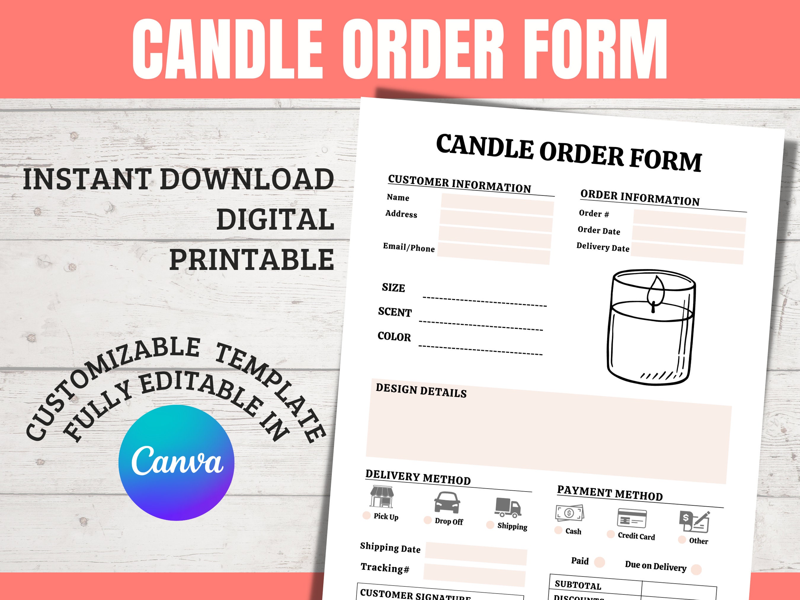 Candle Order Form Editable Template, Hand Poured Custom Candle Seller ...