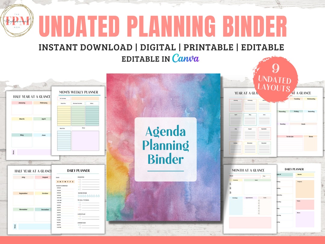 Agenda Planning Binder, Digital Itinerary Printable Planner, Undated ...