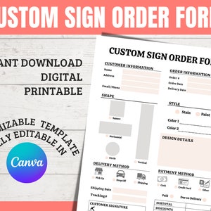 Custom Sign Order Form Editable Template, Canvas and Wood Sign Order ...