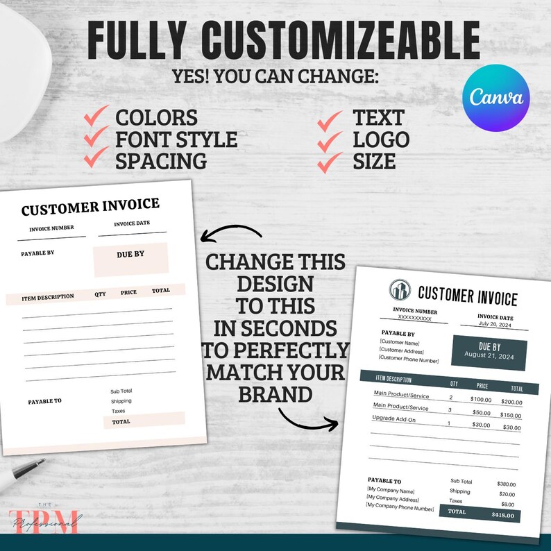 Editable Invoice Form, Order Invoice Template for Small Business ...
