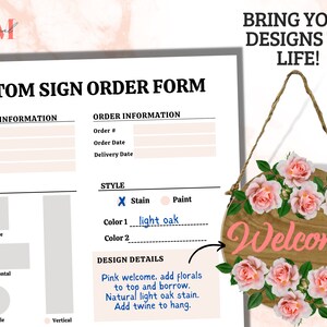 Custom Sign Order Form Editable Template, Canvas and Wood Sign Order ...