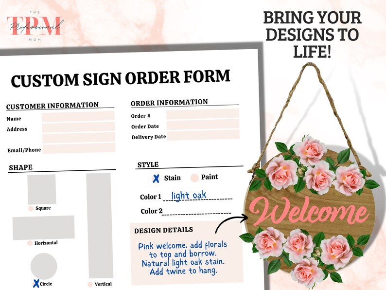Custom Sign Order Form Editable Template, Canvas and Wood Sign Order ...