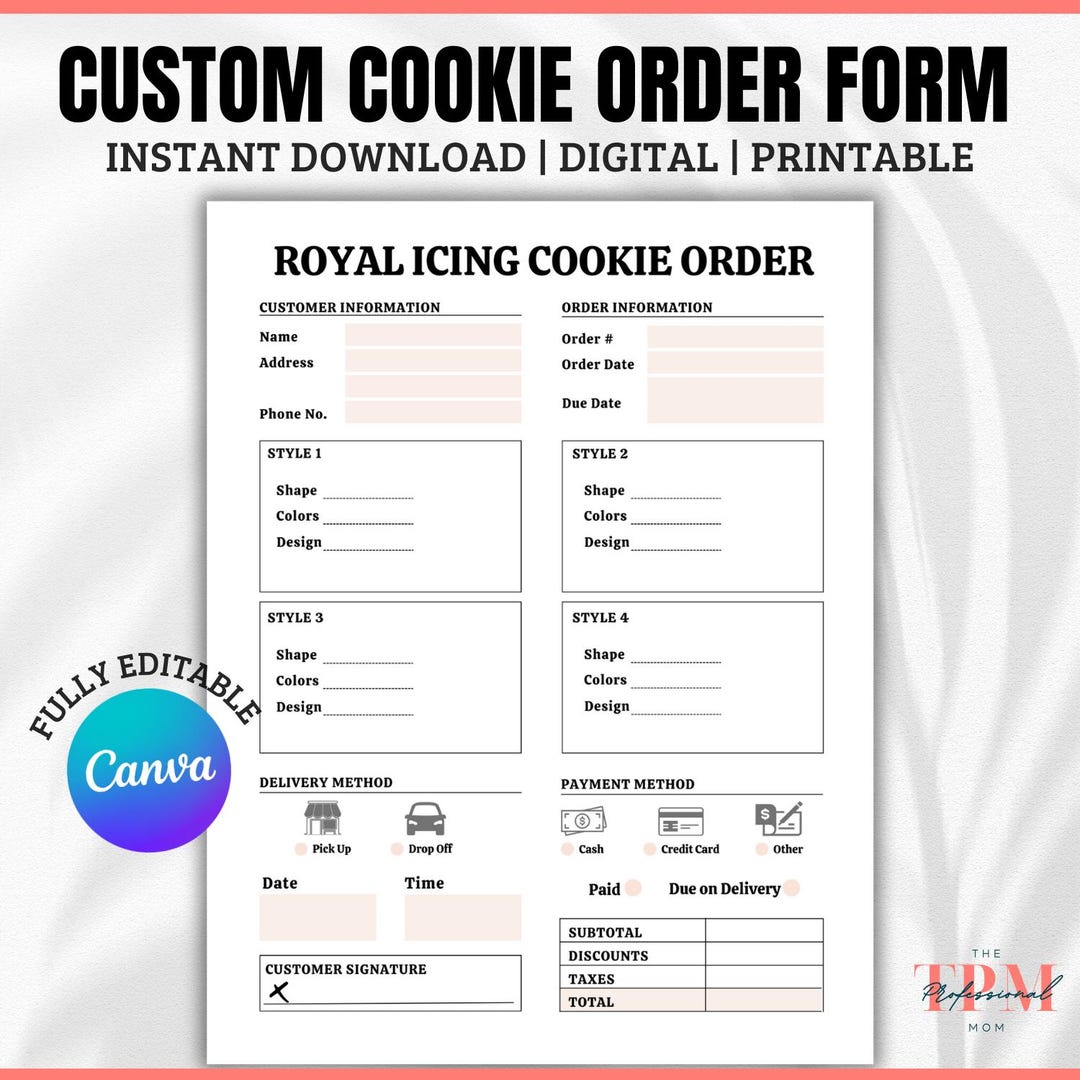 Editable Cookie Order Form Template, Custom Canva Bakery Business Menu ...