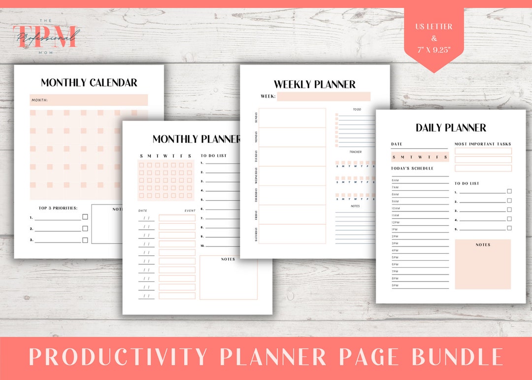 Weekly Planner Printable Bundle, Blank Monthly Calendar, US Letter, A4 ...