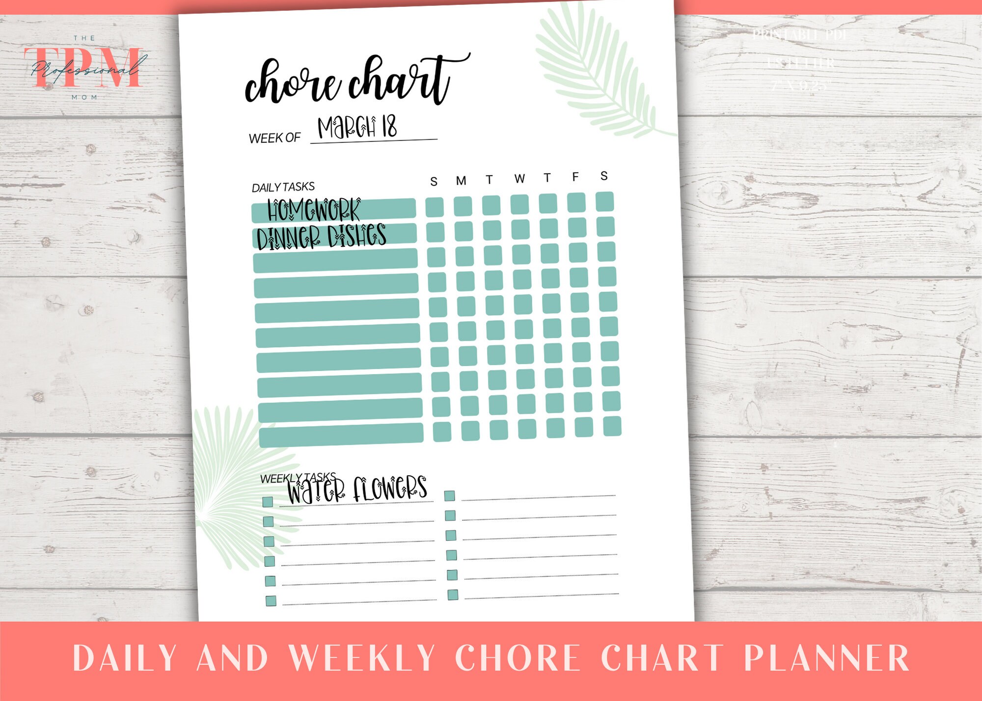 Adult Chore Chart Printable PDF, Daily Weekly Chores for Teens or Kids ...